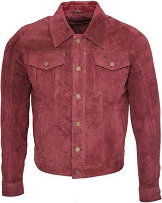 Infinity Chemise en Cuir Bourgogne en Daim Décontractée pour Homme M