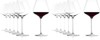 Stölzle 12er Set Quatrophil Burgunder 708 ml, Glas, durchsichtig, 25 cm + Gratis 4er Set EKM Living Edelstahl Trinkhalme