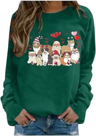 Generic 2026 Sweat &agrave; capuche &agrave; manches longues pour femme Imprim&eacute; chien d&eacute;contract&eacute; No&euml;l Vacances, vert fonc&eacute;, XXL