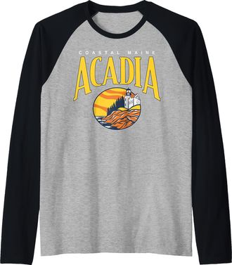 Trendy Apparel Costal Maine Acadia Lighthouse Ocean Sunset Raglan