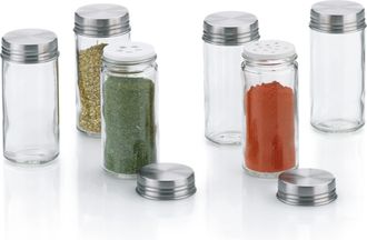 KELA Gew&uuml;rzgl&auml;ser mit Streueinsatz 6 teilig, Gew&uuml;rzstreuer fein & grob, Edelstahldeckel, Gew&uuml;rzglas rund, Gew&uuml;rzdosen Set, FIDELIS