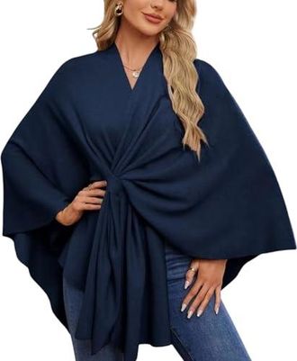Generic Poncho ch&acirc;le pour femme | Cardigan ouvert sur le devant - Cape &eacute;l&eacute;gante ch&acirc;le, cardigan d&eacute;contract&eacute;, cape pour lautomne et lhiver, bleu marine, Refer 
