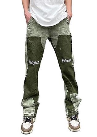 ORANDESIGNE Jeans Pantalon Hip Hop Homme Coupe Droite Denim Cargo Baggy Pantalon avec Poches Y2K Parachute Pantalon R&eacute;tro Streetwear Pantalon Large Mode Harajuku 