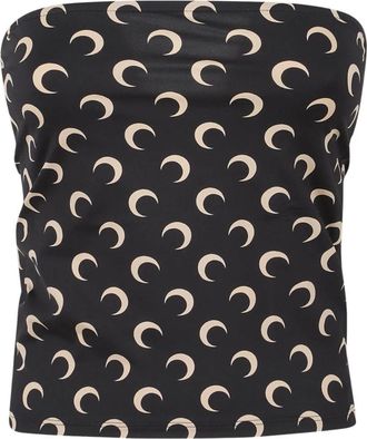 Marine Serre Femme, Tops, Noir, Taille: 42 FR Moon Printed Jersey Bustier Top