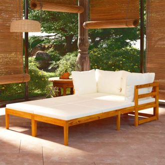 vidaXL Vidaxl - Chaises longues avec coussins blanc cr&egrave;me 2 pcs Acacia solide