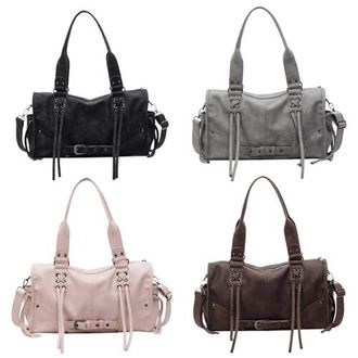 Generic Sac &agrave; bandouli&egrave;re en cuir PU r&eacute;tro pour moto, sac &agrave; main avec boucle de ceinture (noir)