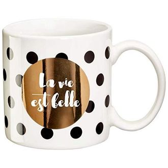 Draeger DRAEGER PARIS | Mug Black & Gold porcelaine fine La vie est belle | Id&eacute;e Cadeau Personnalis&eacute; &agrave; offir &agrave; vos proches | Mug original avec coffret Cadeau