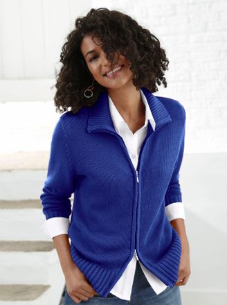 Casual Looks Strickjacke CASUAL LOOKS, Damen, Gr. 38, blau (royalblau), 50% Baumwolle, 50% Polyacryl, unifarben, figurumspielend, Strickjacken Strickjacke, Topsell
