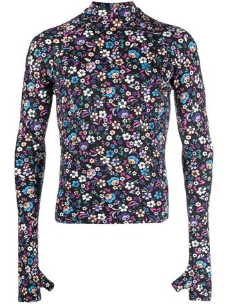 Off-white Langarmshirt mit Blumen-Print - Schwarz