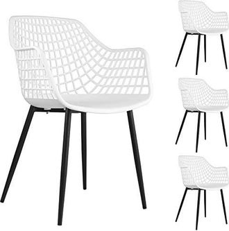 IDIMEX Lot de 4 chaises Lucia pour Salle &agrave; Manger ou Cuisine au Design Retro avec accoudoirs, Coque en Plastique Blanc et 4 Pieds en m&eacute;tal laqu&eacute; Noir