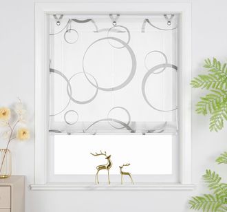 Joyswahl Raffrollo ohne Bohren Lichtdurchlässig Raffgardinen mit Ösen Wohnzimmer Fenster Vorhänge Ösenrollo für Fenster mit Hakenaufhängung Modern HxB 130 x 12