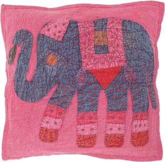 Guru Shop Indische Kissenhülle, Besticktes Elefanten Ethnostyle Kissen - Pink, Baumwolle, 40x40 cm