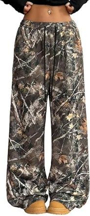 Generic Pantalon taille basse pour femme avec cordon de serrage Motif feuilles Camouflage, Couleur 1, XXL