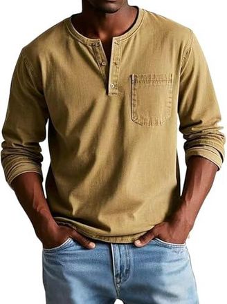 Generic Polo r&eacute;tro &agrave; manches longues pour homme avec revers boutonn&eacute; en coton, Z01-jaune, S
