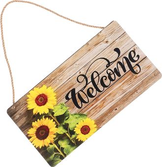 DOITOOL Rustikales Willkommensschild Holz Sonnenblumenmuster Türschild Hängeschild Veranda Dekoration Für Vordertür Und Wand