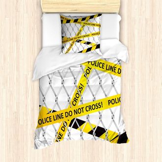 Abakuhaus Polizei Bettbezug Set, Tatort-Bands, Milbensicher Allergiker geeignet mit Kissenbezügen, 135 cm x 200 cm - 80 x 80 cm, Gelb und Schwarz