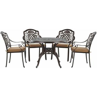 Beliani Gartenset Tisch St&uuml;hle mit Sitzkissen Bistro Retro-Optik Dunkelbraun Aluminium