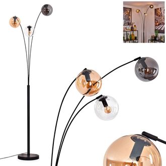 HOFSTEIN Stehleuchte Gastor, Stehlampe aus Metall/Glas in Schwarz/Bernstein/Klar/Rauch, Leuchte im Retro/Vintage-Design mit Schirmen aus Glas (&Oslash; 15 cm) u. Fu&szlig;s