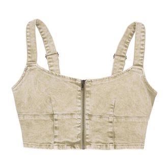 Guess Aged Zip Bustier Denim Top - - Tops - Damen - Beige - L