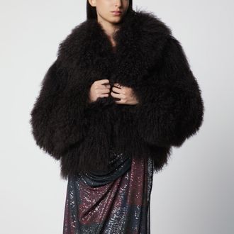 BLANCHA Kurze Pelzjacke in Schokoladenbraun
