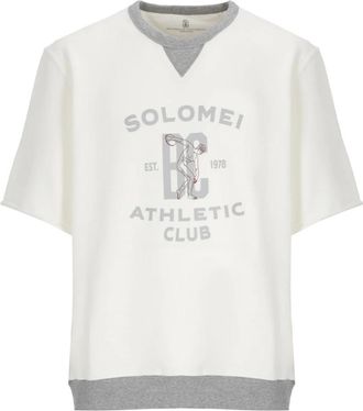 Brunello Cucinelli Homme, Tops, Blanc, Taille: S Solomei T-shirt en molleton boucl&eacute; imprim&eacute;