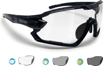 Bertoni Fahrradbrille Sport Sonnenbrille Radbrille MTB mit Sehstärke für Brillenträger mod. QUASAR (Schwartz/Selbsttönende)