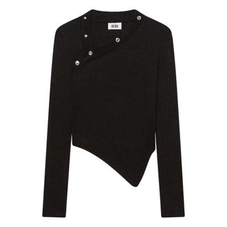 GCDS Geripptes Langarmshirt mit Druckkn&ouml;pfen - - Knitwear - Damen - Schwarzk - L