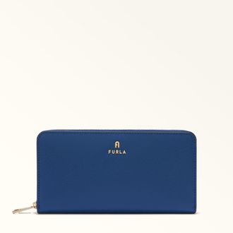 Furla Camelia Zip-around-portemonnaie Xl Indigo Blau Strukturiertes Leder Damen
