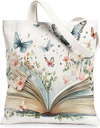 Generic Sac fourre-tout en toile motif an&eacute;mones printani&egrave;res pour le shopping, 33 x 38 cm, sac d&eacute;picerie r&eacute;utilisable pour femme, peinture de voyage florale, 