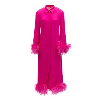 Valentino Garavani Langes Kleid aus leichtem Georgette mit Federn - - Dresses - Damen - Rosa - XS