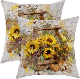 Generic Kissenbezüge mit Sonnenblumen-Motiv, gelbes Blumenmuster, dekorativ, quadratisch, Bauernhaus-Dekoration für Zuhause, Sofa, Bett, Couch, 40,6 x 40,6 cm