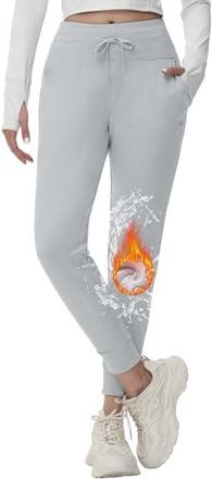 Baleaf Pantalon de Jogging doubl&eacute; en Polaire pour Femme - Taille Haute Fleurs Gris Clair XS