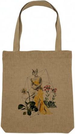 Fabulous Sac Shopping Tote Bag Aspect Lin - Chat Mannequin 1930 Collage Art Surr&eacute;alisme Fleurs - Sac de Courses Toile Epaisse 360g Beige Naturel Cabas Port&eacute; Ep