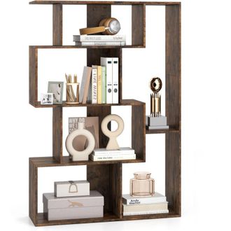 Costway Biblioth&egrave;que G&eacute;om&eacute;trique &agrave; Dos Ouvert, 6 Cubes avec Kits Anti-basculement, &Eacute;tag&egrave;re de Rangement Autoportante 80 x 30 x 119 cm pour Bureau, Salon, Brun