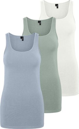 Vero Moda Damen VMMAXI My Soft Long Tank TOP GA 3P, Jadeite/Blue Fog & Snow White, XXL