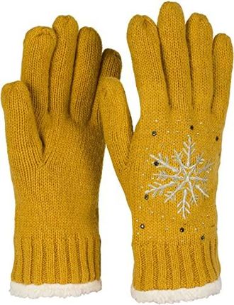 styleBREAKER Gants pour femmes avec flocon de neige brod&eacute;, strass et polaire, gants tricot&eacute;s chauds et thermiques pour lhiver 09010020, couleur:Curry