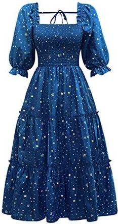 Ocean Plus Femme Robe Plissée Col Rond et Manches Bouffantes avec Volants et Manches Moyenne (XL (EU 40),Bleu Marine)