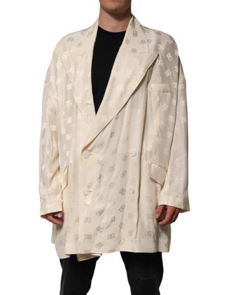 Dolce & Gabbana Mens Beige Polyester Logo Monogram Coat Jacket Clothing