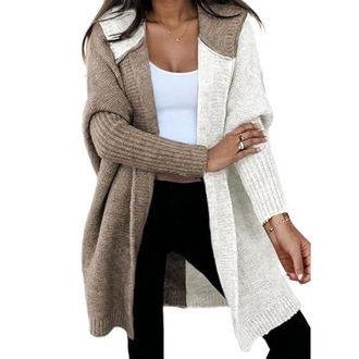 Generic Femmes 2025 Automne Color Block Tenues Ouvert sur le Devant Manches Longues Capuche Décontracté Ample Manches Chauve-Souris Cardigan Outwear Manteaux,
