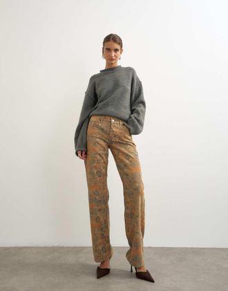 Topshop Ember jean droit taille basse en jacquard-Orange