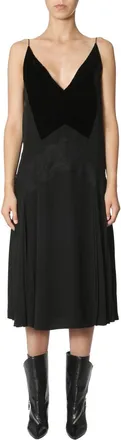 Givenchy V-Neck Velvet Detail Dress - Black
