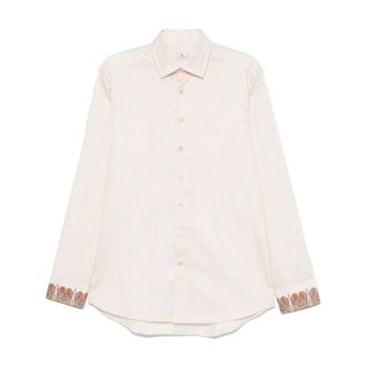 Etro Chemise en coton ray&eacute;e avec poignets cachemire - Homme - Chemises - Blanc - Taille: L