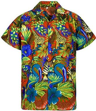 V.H.O. Funky Chemise-Hawaienne, Manche-Courte, Jungle, Orange, 3XL