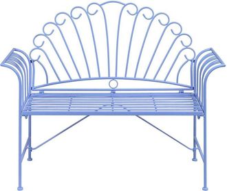 Beliani Banc de Jardin Vintage en M&eacute;tal avec Accoudoirs &Eacute;vas&eacute;s 2 Places Bleu Clair Cavinia