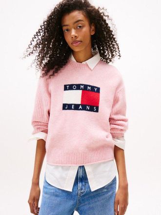 Tommy Jeans Strickpullover TJW MELANGE FLAG SWEATER RIB EXT in gerippter Struktur