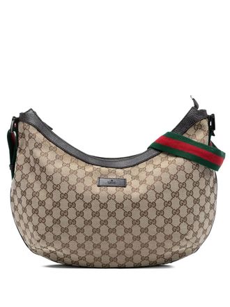 Gucci sac &agrave; bandouli&egrave;re en toile GG Web Half Moon (2016-2025) - Marron