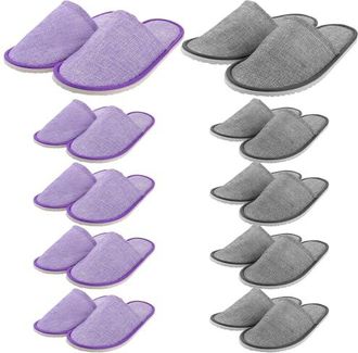 Frcolor Lot de 10 Paires de Pantoufles Jetables Antid&eacute;rapantes pour Invit&eacute;s en Coton-Lin &Eacute;pais Couleurs Gris et Violet Confort Int&eacute;rieur pour H&ocirc;tel Spa Bureau