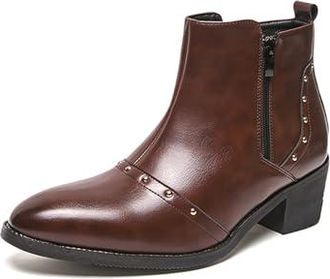 Generic Bottines Chelsea en Cuir PU pour Homme Strass Fermeture &Eacute;clair Lat&eacute;rale Bout Pointu Bottines Chukka Business Chaussures Ville Confortables Et D&eacute;contra