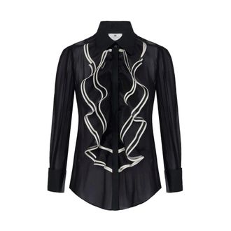 Elisabetta Franchi Georgette-Bluse mit R&uuml;schen - - Blouses & Shirts - Damen - Schwarzk - S