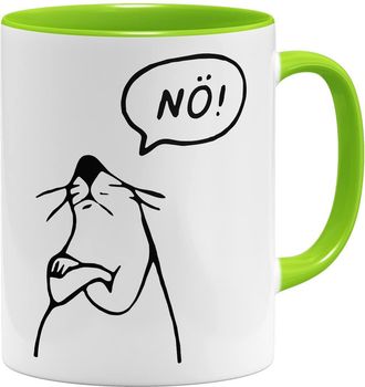 OM3 Lustige Tasse mit Spruch - Otter - Keine Lust - Dagegen! | Keramik Becher | 11oz 325ml | Beidseitig Bedruckt | Hellgr&uuml;n